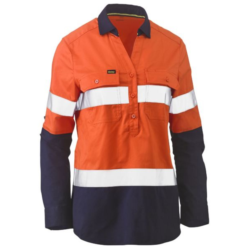 Bisley BLC6064T_TT02 - Orange/Navy Women’s Taped Hi Vis Stretch V-neck ...